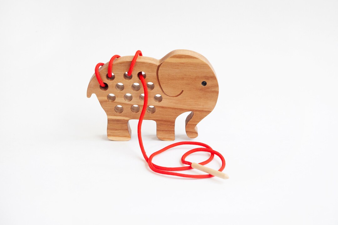 Elephant Threading Toy | Wooden Lacing Toy | Animal Toys | Toddler ...