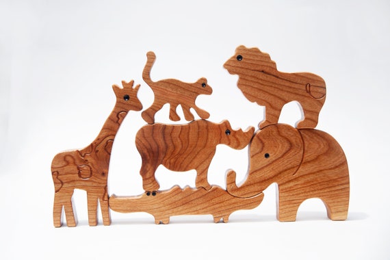 Wooden Jungle Animals Stacking Animals Balance Toy | Etsy