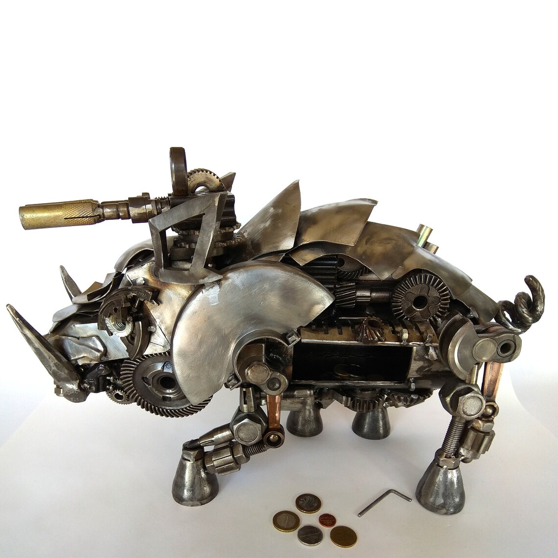 Metal sculpture wild boar robot with gun piggy bank casket | Etsy