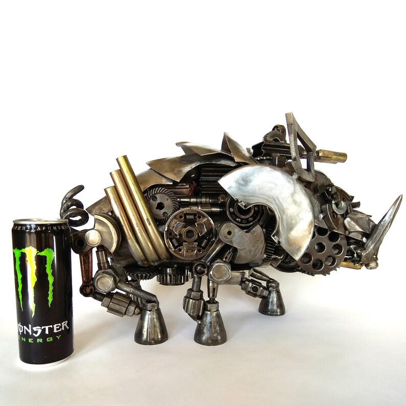 Metal sculpture wild boar robot with gun piggy bank casket | Etsy