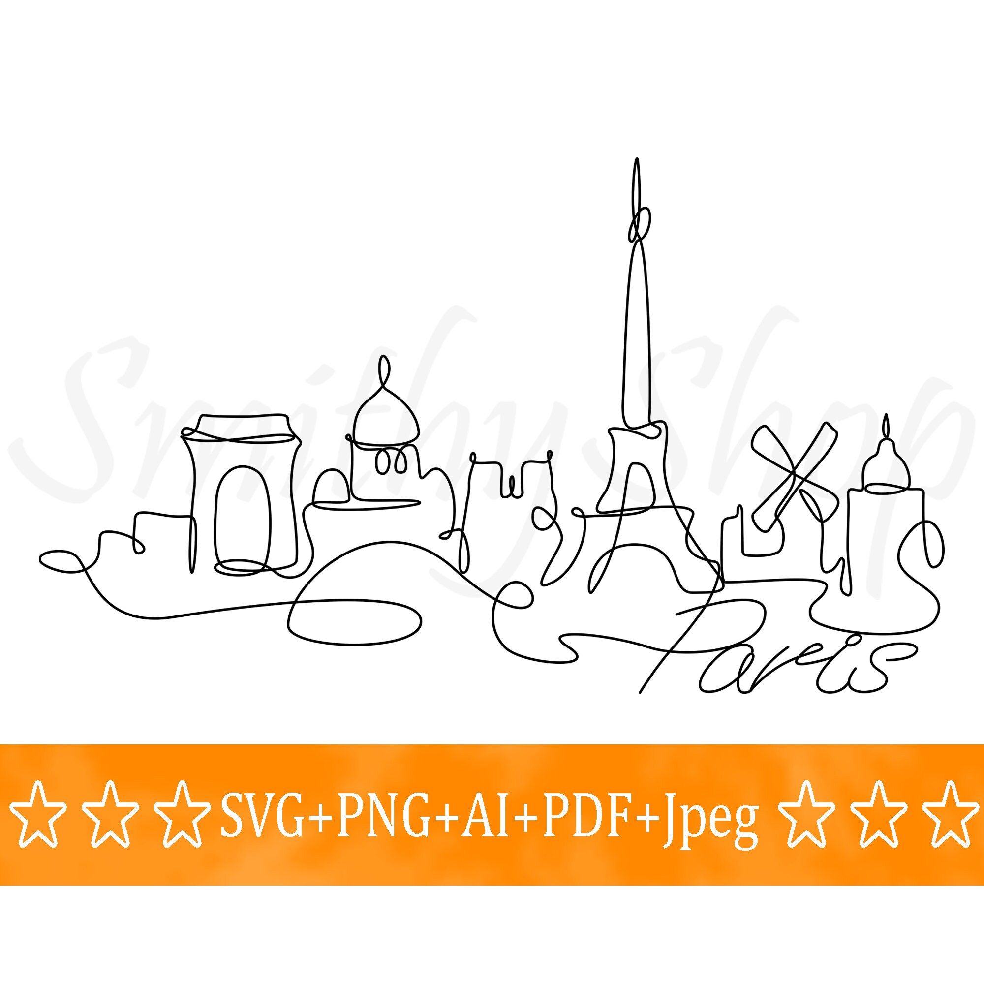 Print Paris France Eiffel Tower skyline outline city Digital | Etsy