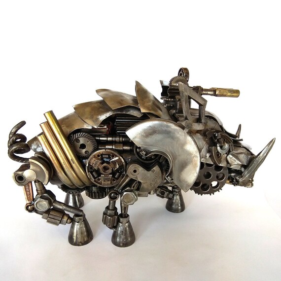 Metal sculpture wild boar robot with gun piggy bank casket | Etsy