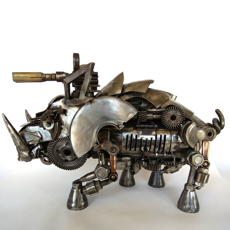 Metal sculpture wild boar robot with gun piggy bank casket | Etsy
