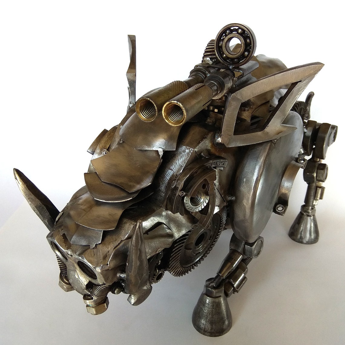 Metal sculpture wild boar robot with gun piggy bank casket | Etsy