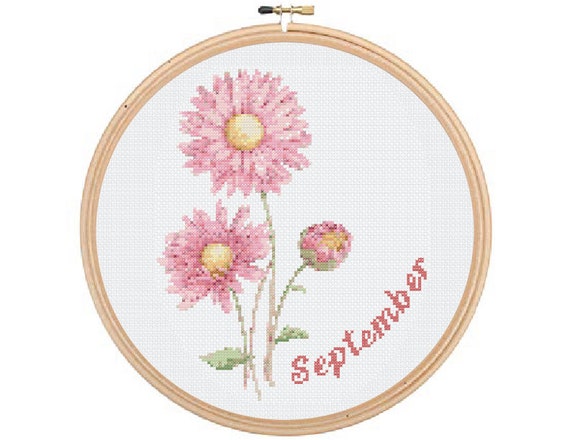 Birth Month Flower September Aster Cross Stitch Pattern - Etsy