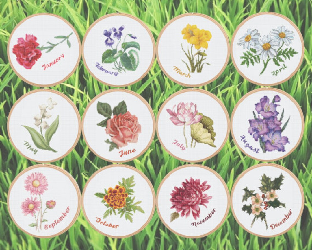 Birth Month Flower Complete Collection Cross Stitch Patterns - Etsy