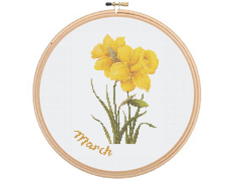 Birth Month Flower March Daffodil Cross Stitch Pattern - Etsy