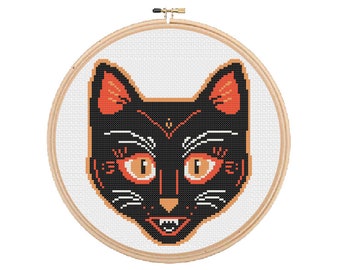 Black Cat Face Cross Stitch Pattern - Etsy