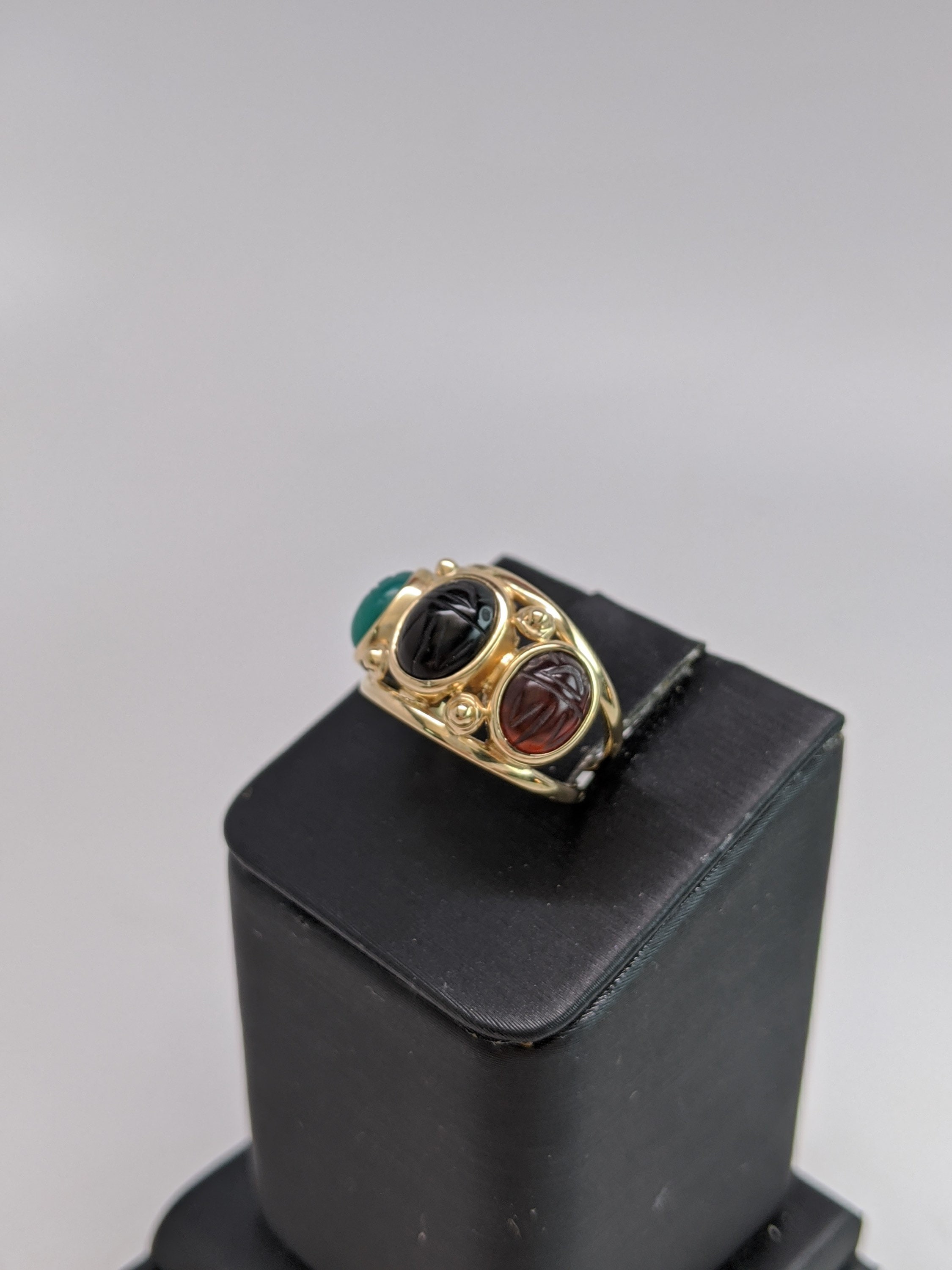 Vintage Three Stone Scarab Ring 14K Yellow Gold Egyptian Revival - Etsy