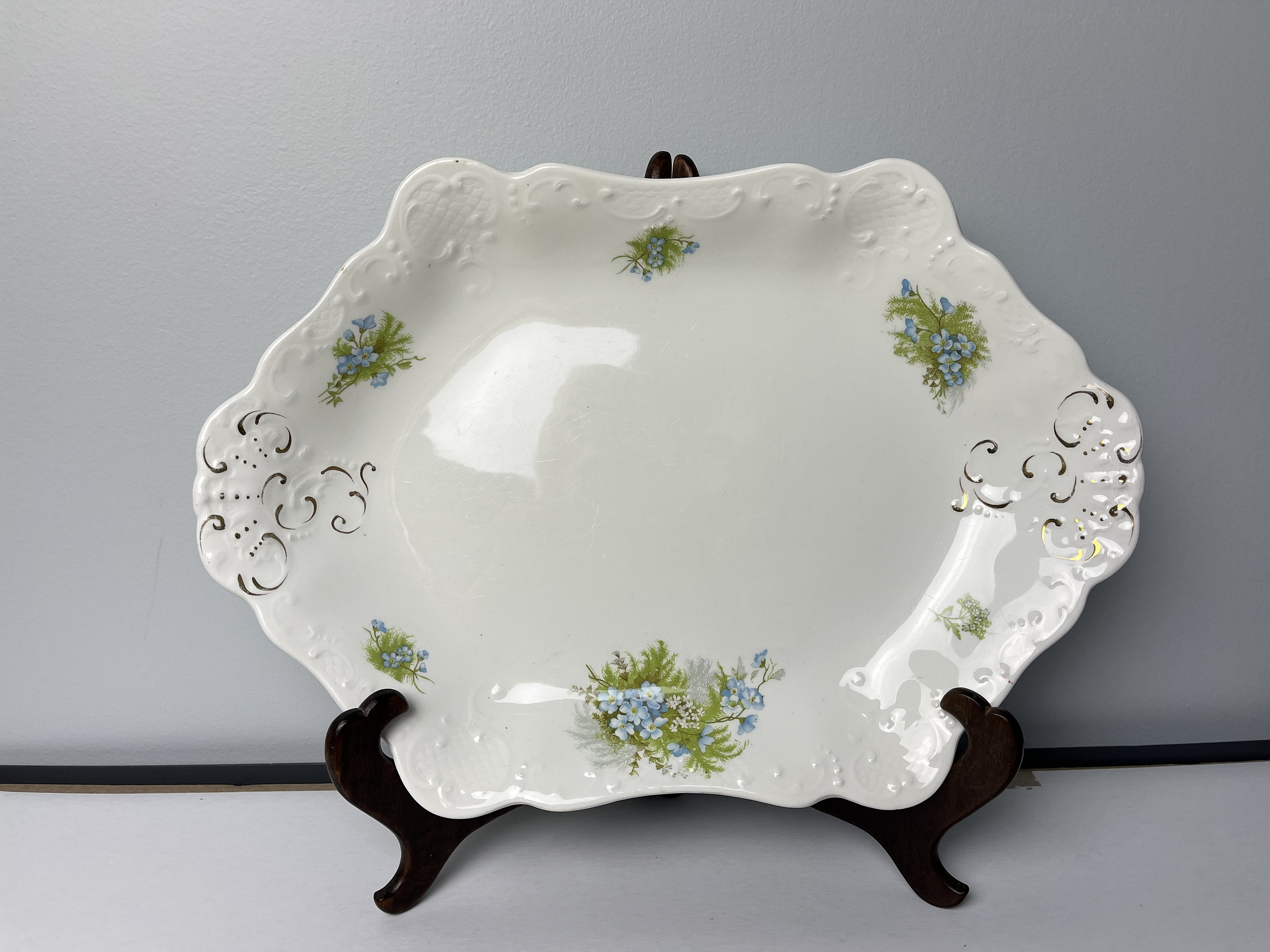 Antique Royal Semi Porcelain Blue Flower Ferns Johnson Bros England ...
