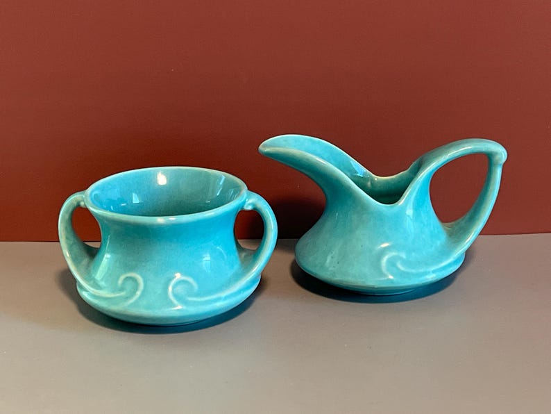 Vintage Red Wing Pottery, Turquoise Aqua Sugar and Creamer Set, Gypsy ...
