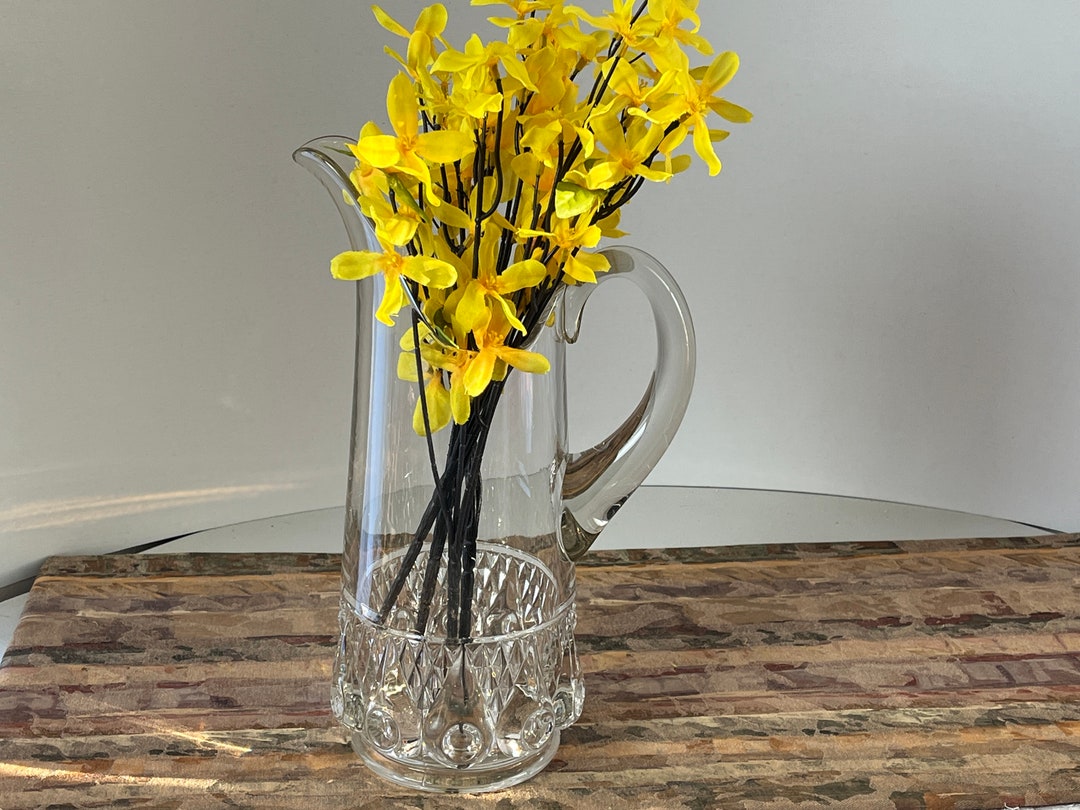 Vintage EAPG Glass Pitcher Vase, Ewer Tankard, Heavy Tall 12 1/4 ...