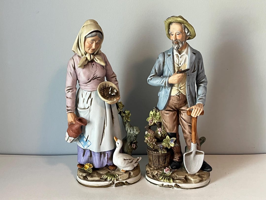 HOMCO Statues #8816 Old Man and Woman Farmer Couple Country Cabin Decor ...
