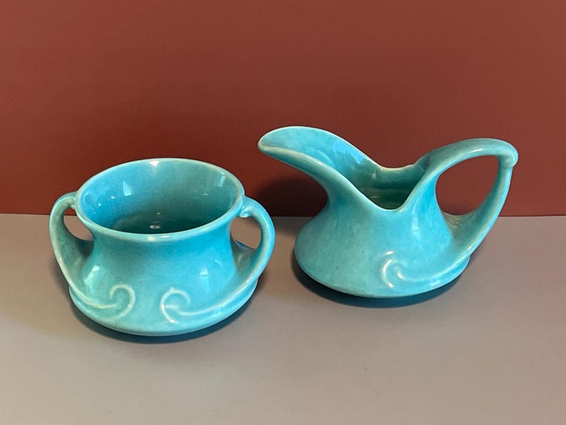 Vintage Red Wing Pottery, Turquoise Aqua Sugar and Creamer Set, Gypsy ...