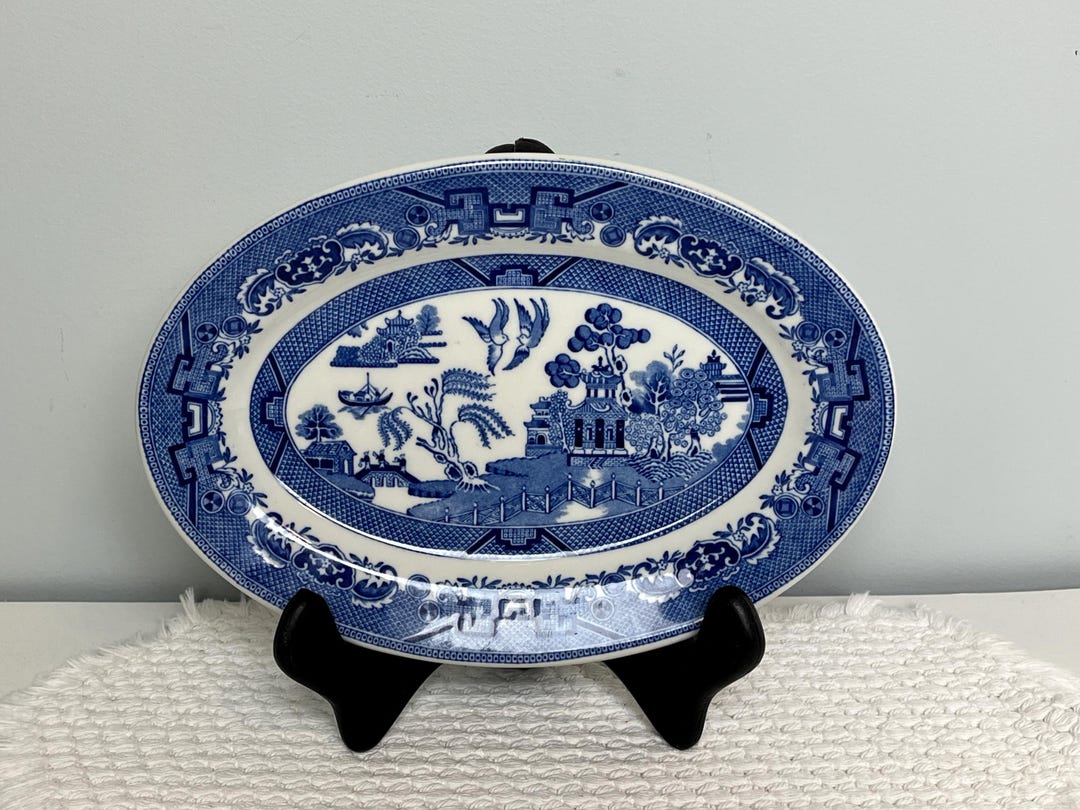 Shenango China Restaurant Ware New Castle PA Blue Willow Oval Platter Tray Small Plate Rim Rol ...