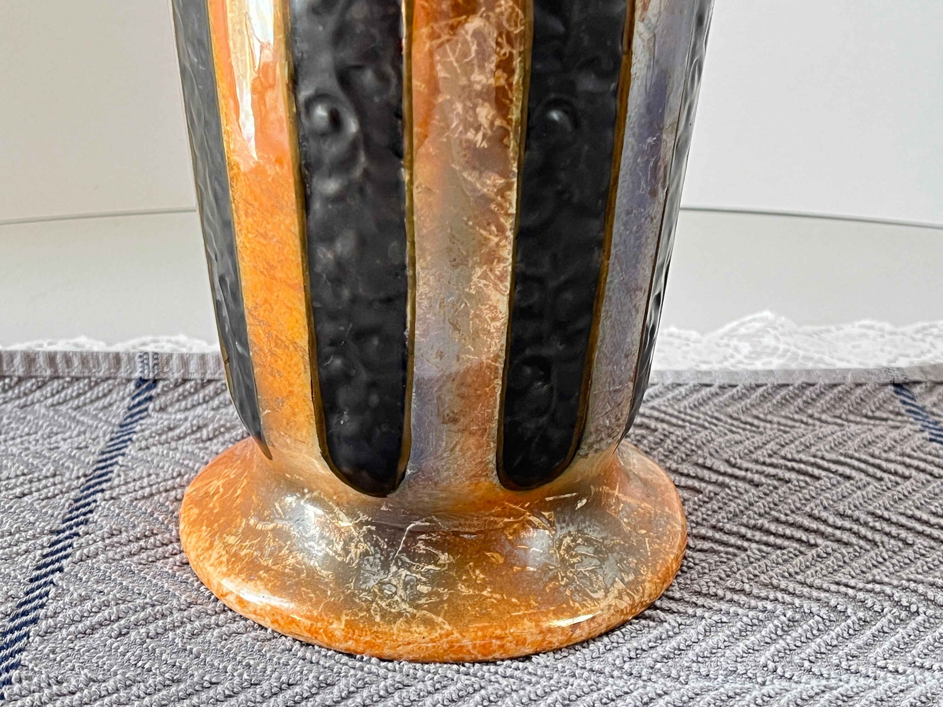 Large Czech Art Deco Ditmar Urbach Orange Speckled Alienware Vase 10 1/ ...