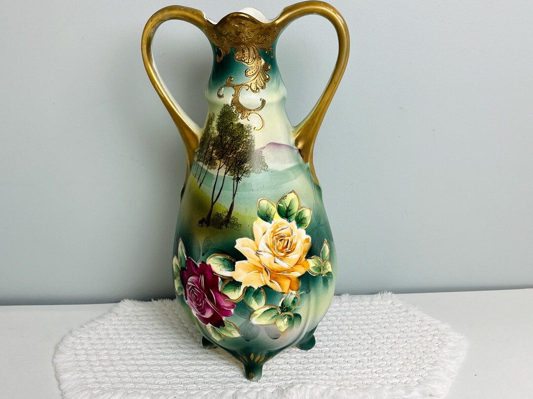 Antique Royal Nippon Nishiki Japanese Vase Red Yellow Floral Blossoms ...