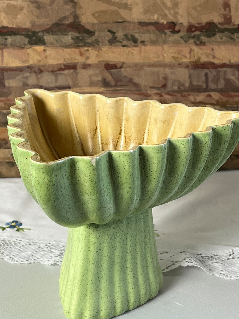 Vtg Red Wing Triangular Green Mint Speckled Ribbed Compote - Etsy