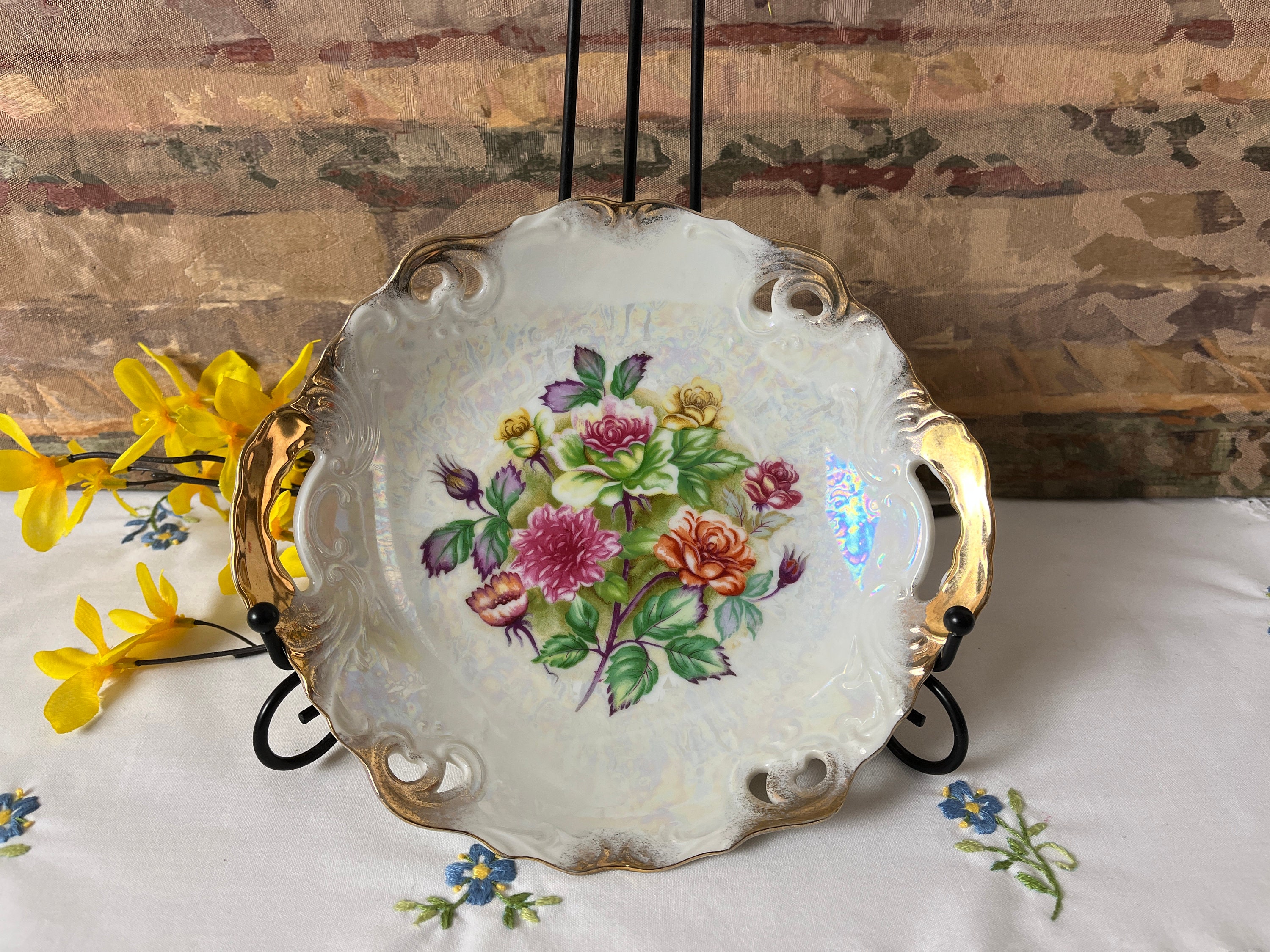 Trimont Ware Iridescent Reticulated Open Handled Bowl Dish Japanese ...