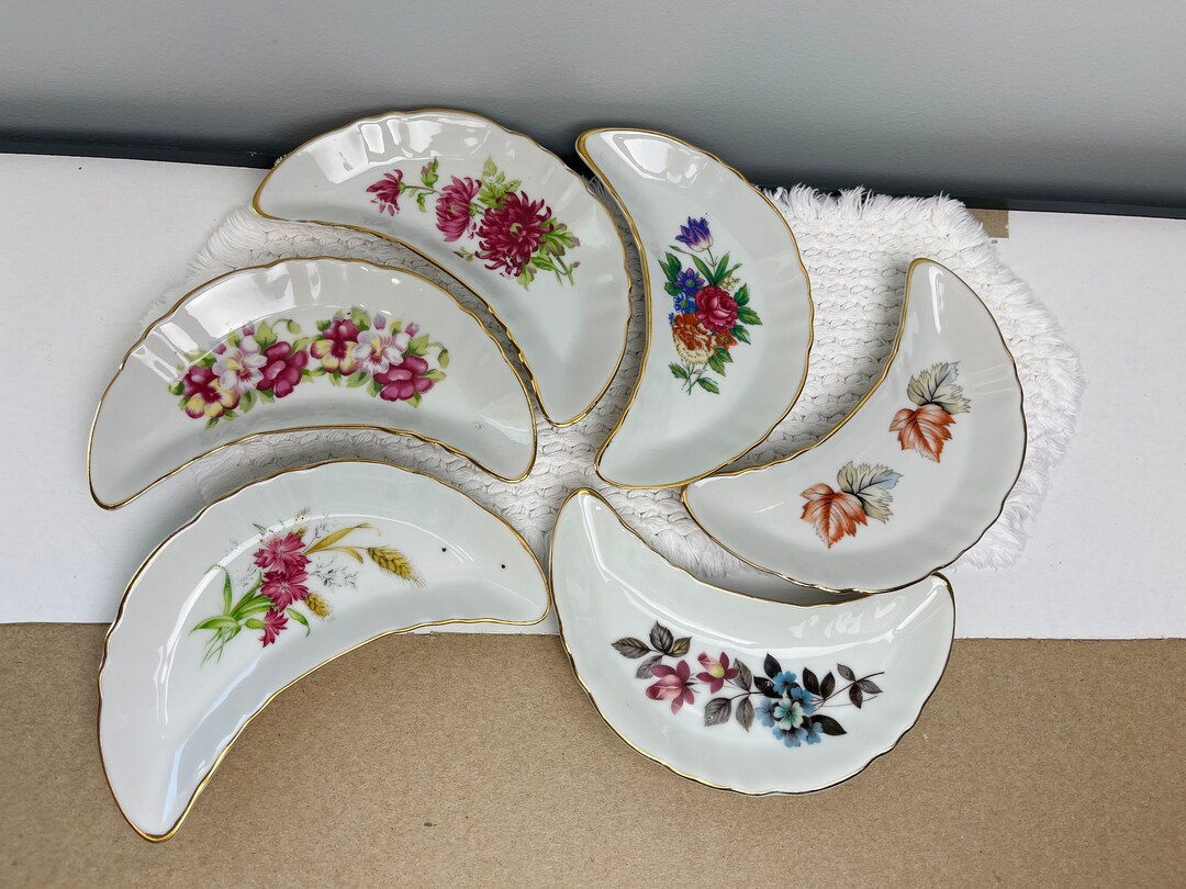 Crescent Bone Dishes Floral Gold Trim | 6 Chadwick CMI Inc Japan Labels ...