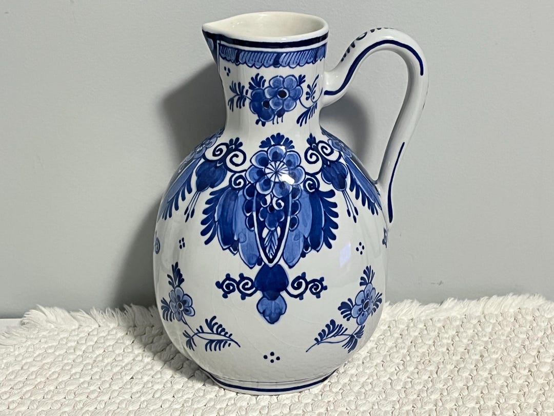 Royal Delft Blue Floral Pitcher De Porceleyne Fles Artist Signed ...