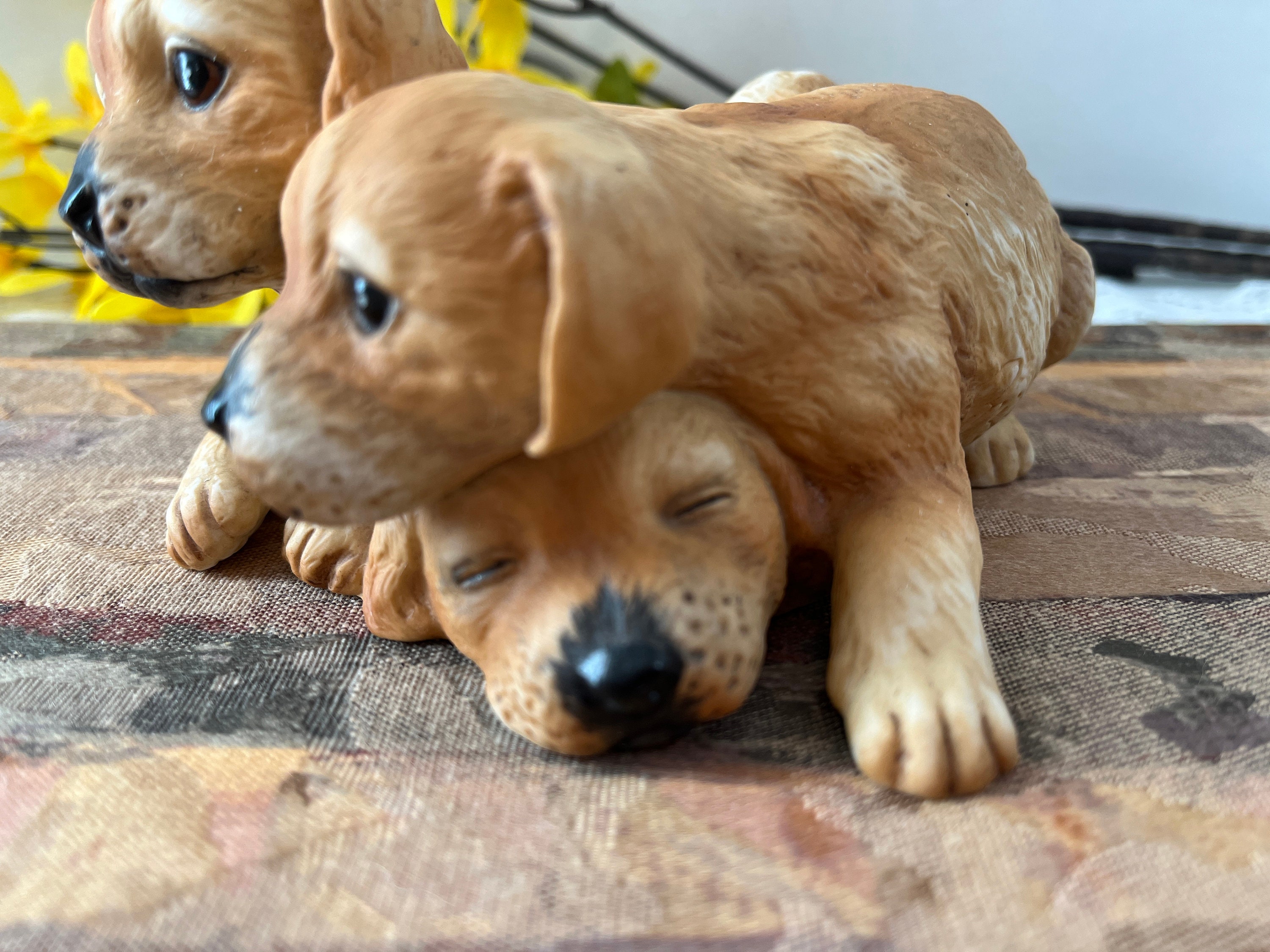 Vtg 80s Homco Golden Labrador Retriever Puppy Dogs Figurine Statue ...
