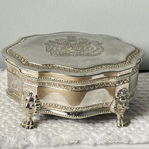 Silver Plated Jewelry Box Lion Head Feet Vintage | Coat of Arms Lion ...