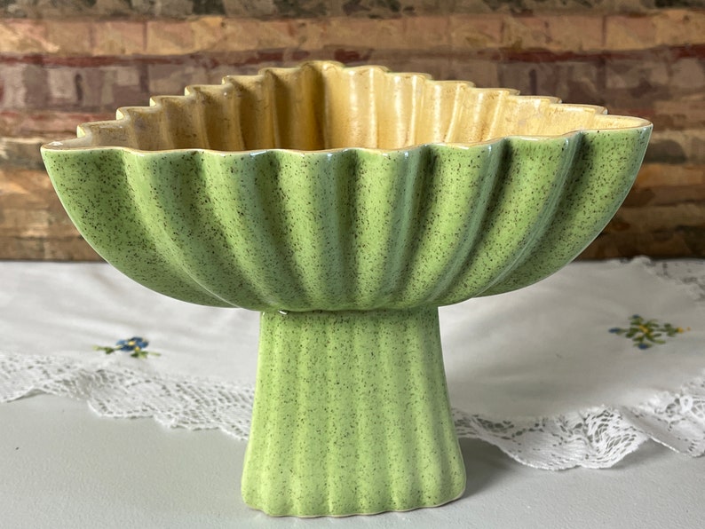 Vtg Red Wing Triangular Green Mint Speckled Ribbed Compote - Etsy
