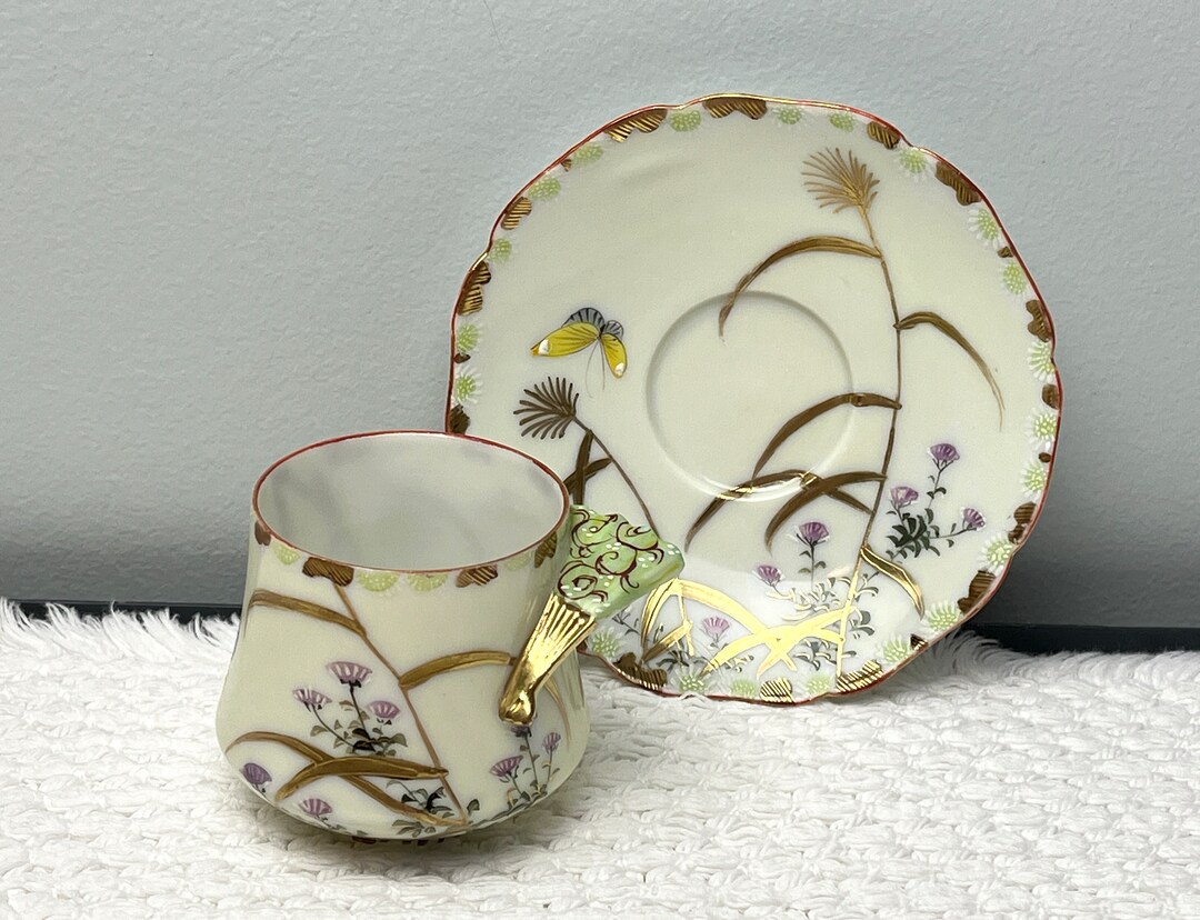 Teacup Fan Handle W Saucer | Butterfly Gold Accents Art Deco ...