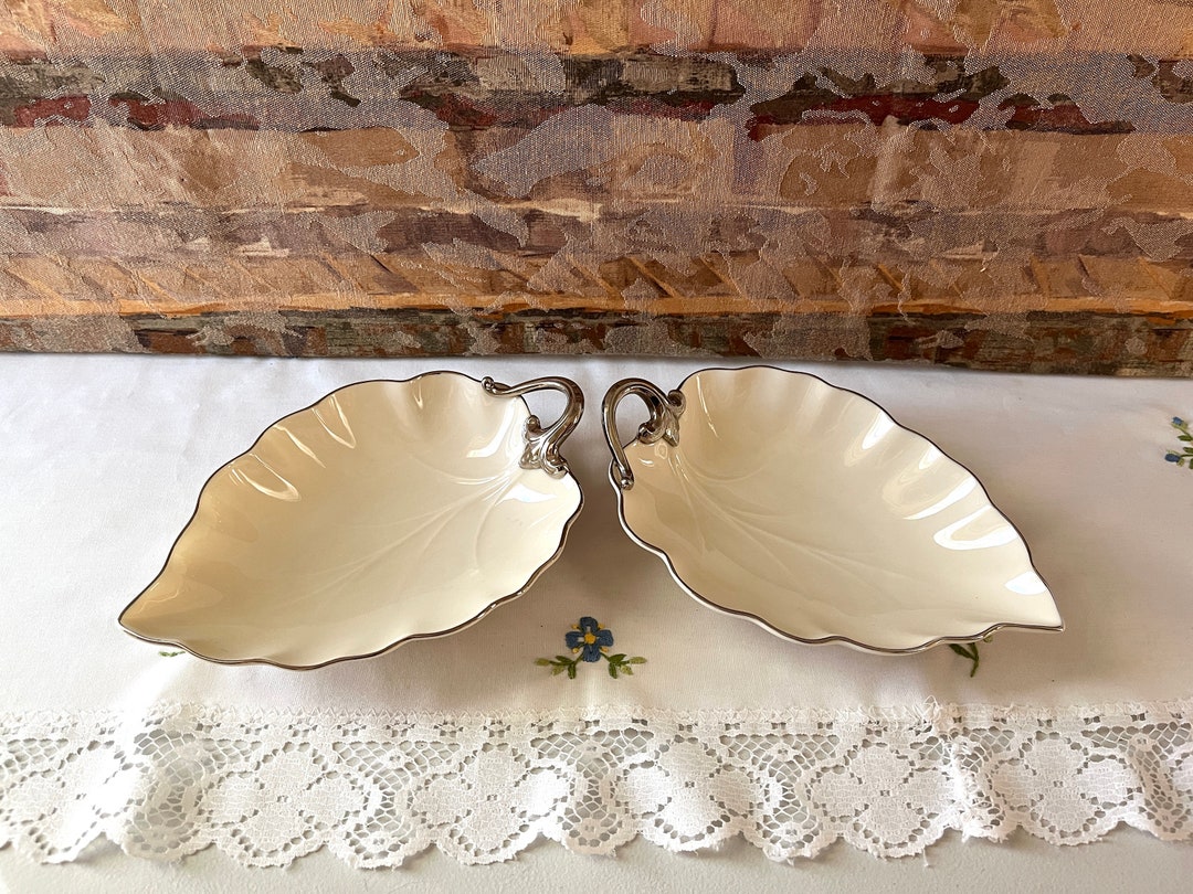 Vtg Lenox Ivory Candy Dish Woodleaf Collection Platinum Trim C1980 Gold ...