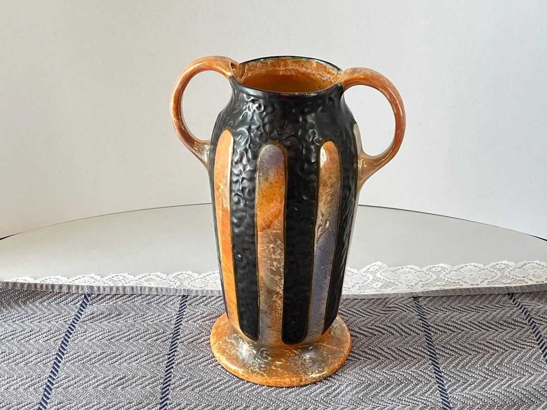 Large Czech Art Deco Ditmar Urbach Orange Speckled Alienware Vase 10 1/ ...