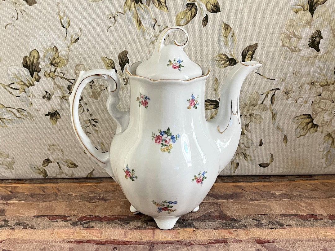 German Coffee Pot W Lid Pink Floral Sprays Gold Trim | Remembrance ...