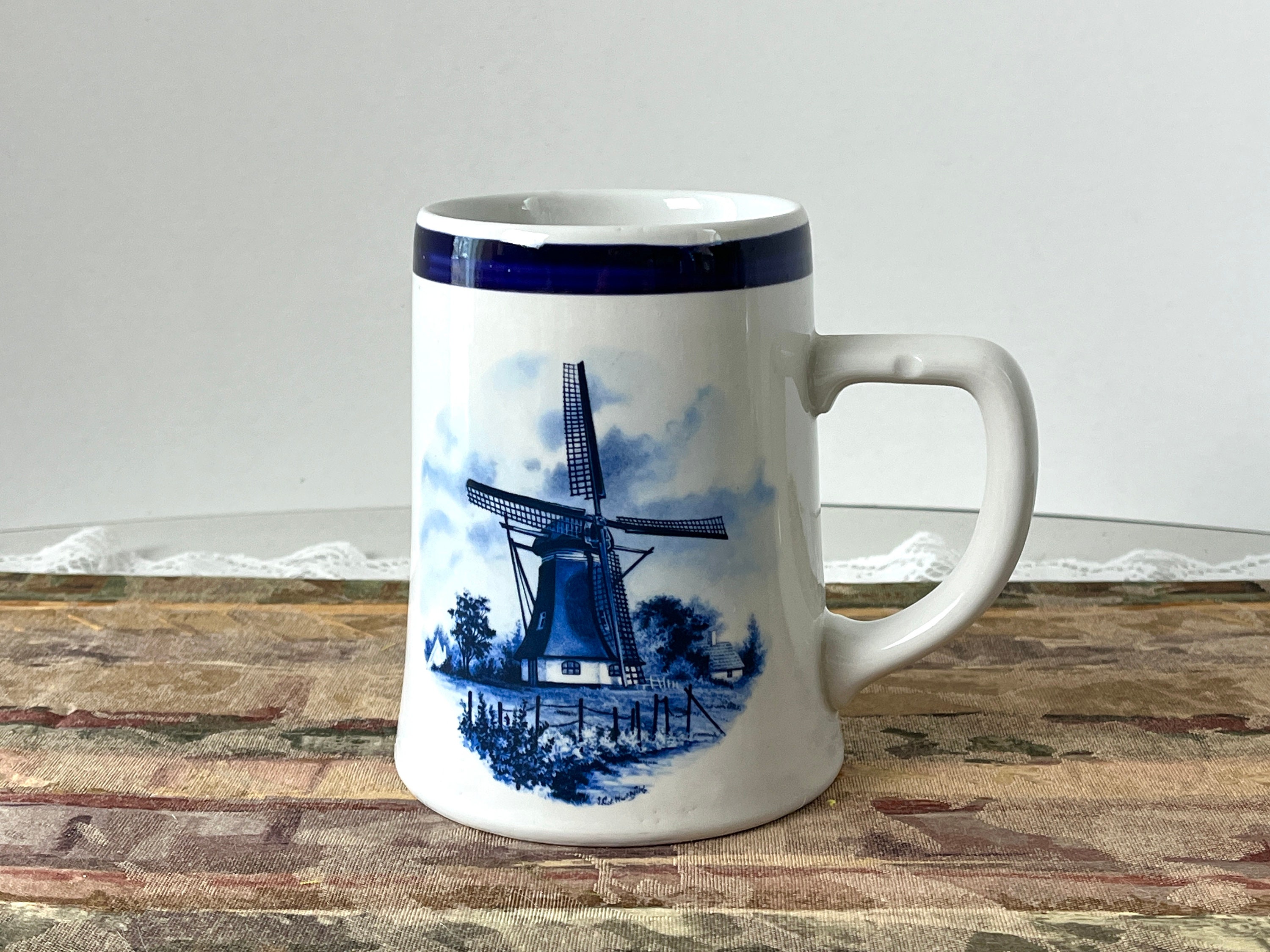 Vtg Delft Blue Windmill 5 1/2 Mug Stein Cup W Handle Ter Steege BV ...
