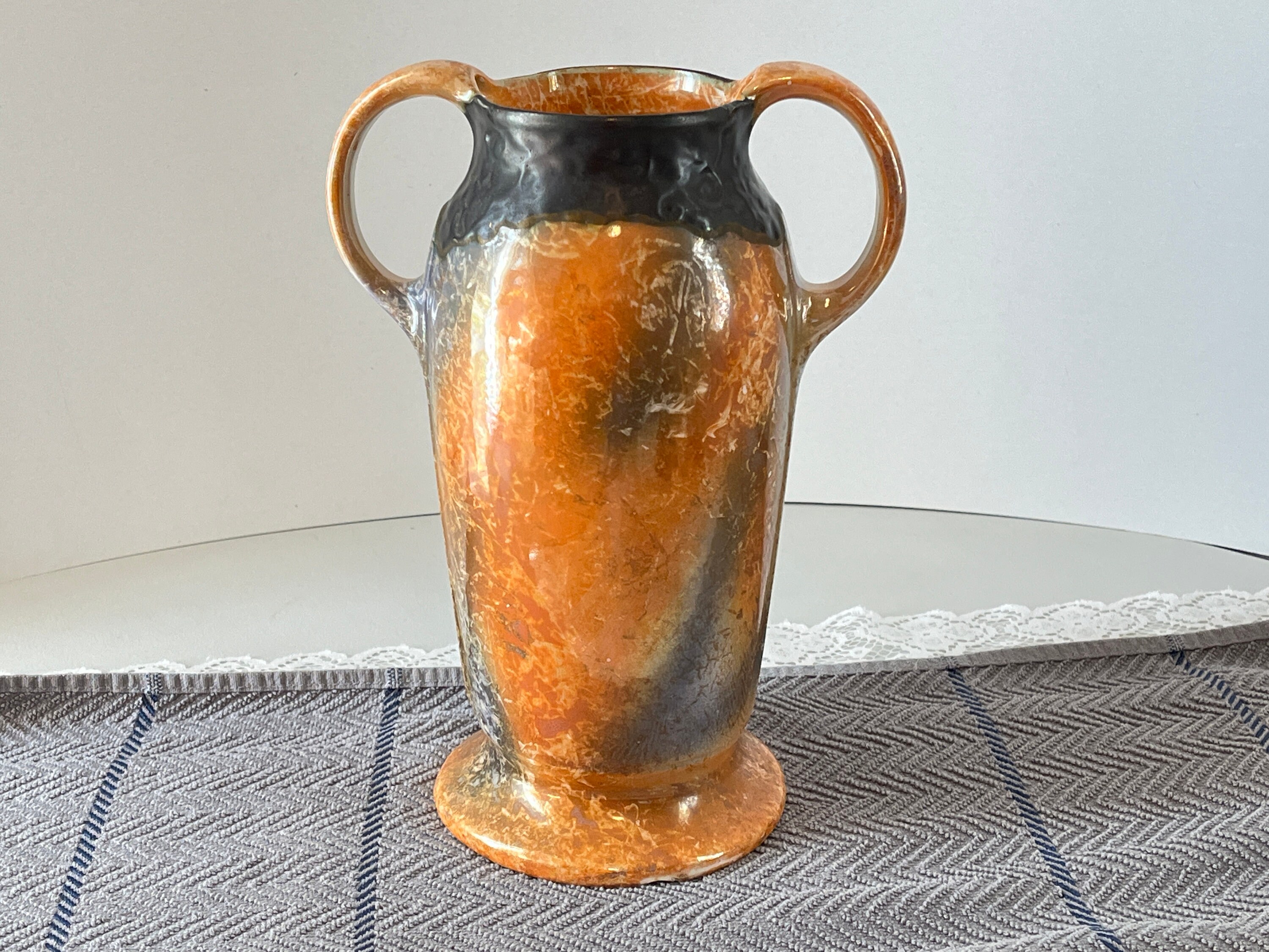 Large Czech Art Deco Ditmar Urbach Orange Speckled Alienware Vase 10 1/ ...