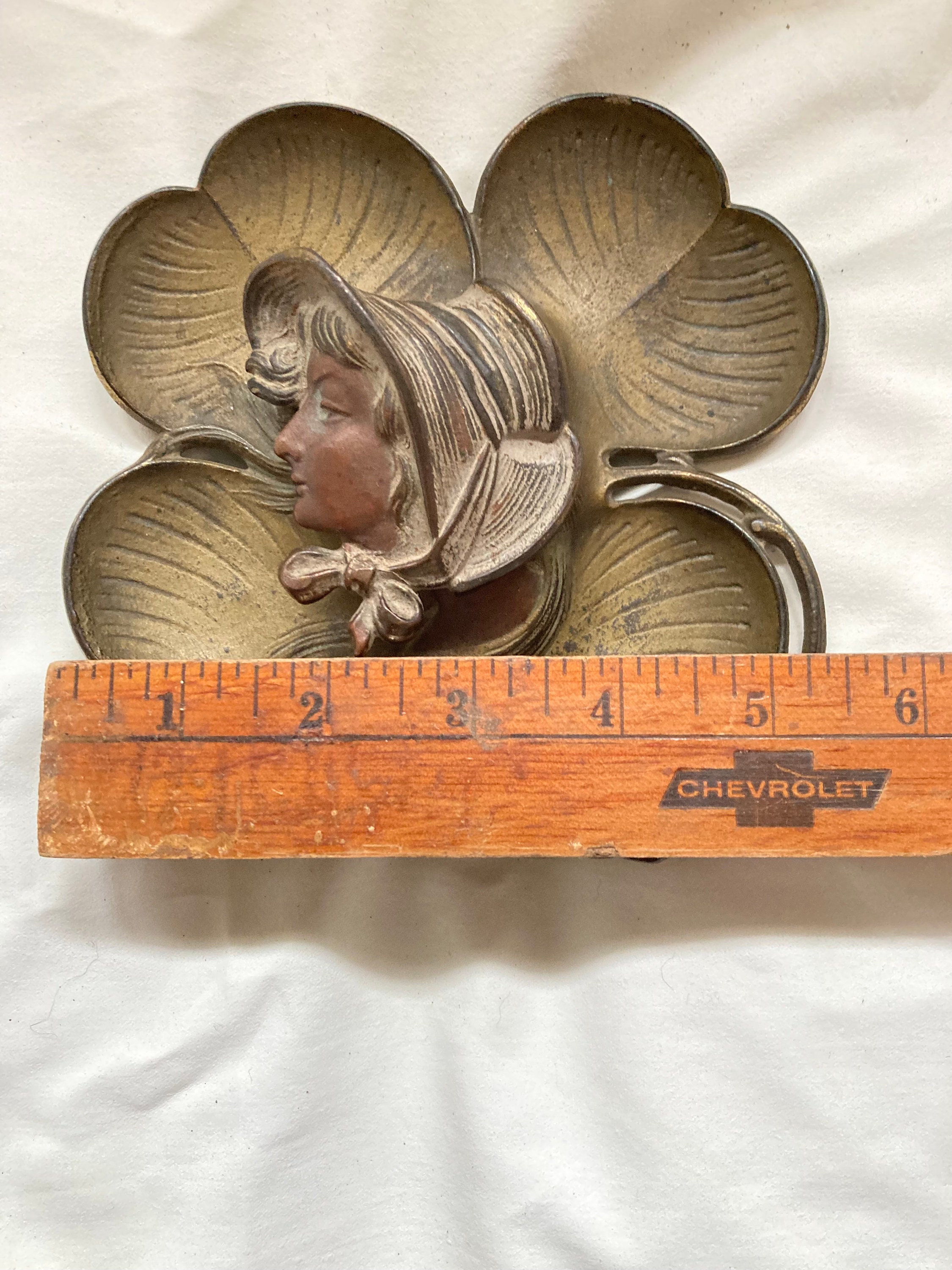 1940’s Bronze Art Nouveau Inkwell Lucky Lady 4 Leaf Clover - Etsy