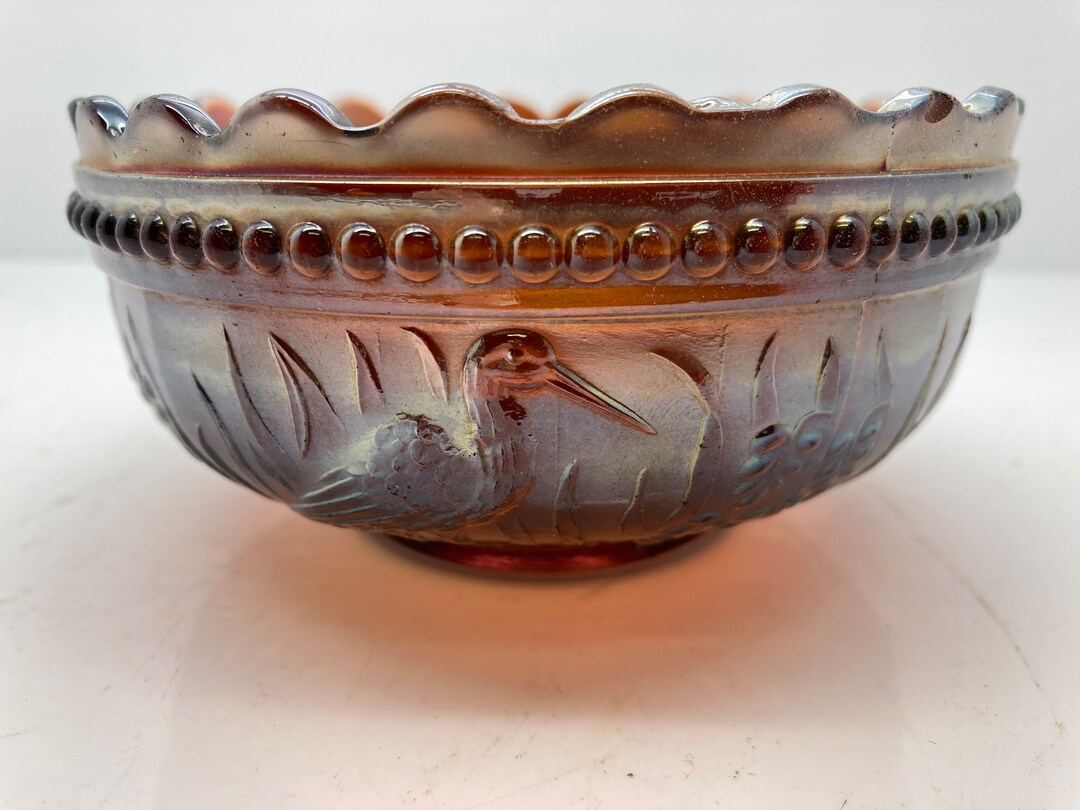 LG Wright/dugan Storks and Rushes Beaded Carnival Glass Berry Bowl - Etsy