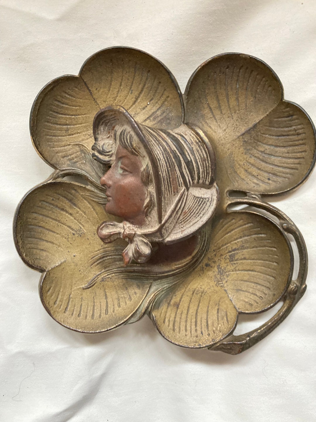 1940’s Bronze Art Nouveau Inkwell Lucky Lady 4 Leaf Clover - Etsy