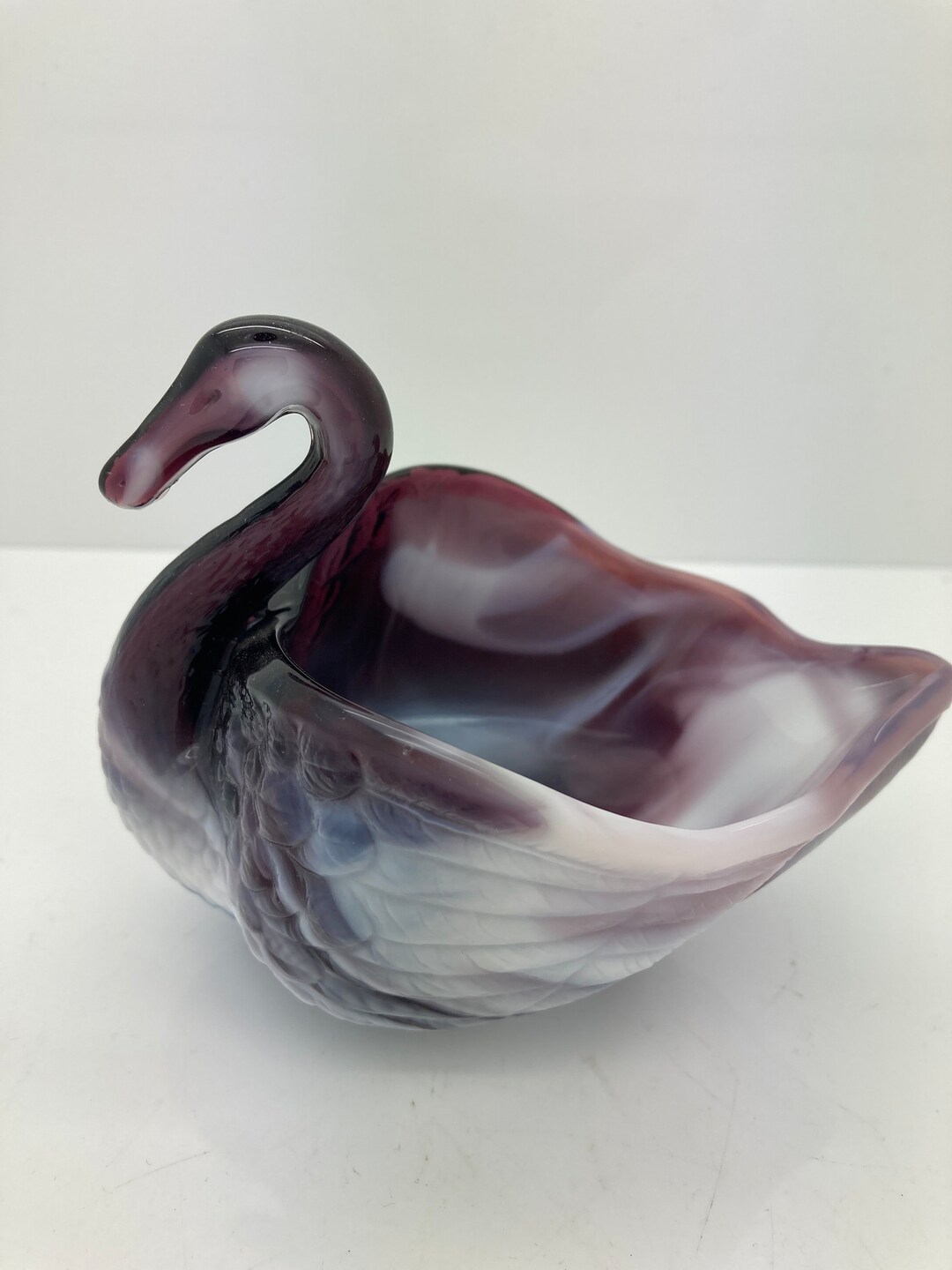 Vintage Purple Slag Glass Swan Imperial Trinket Dish Etsy