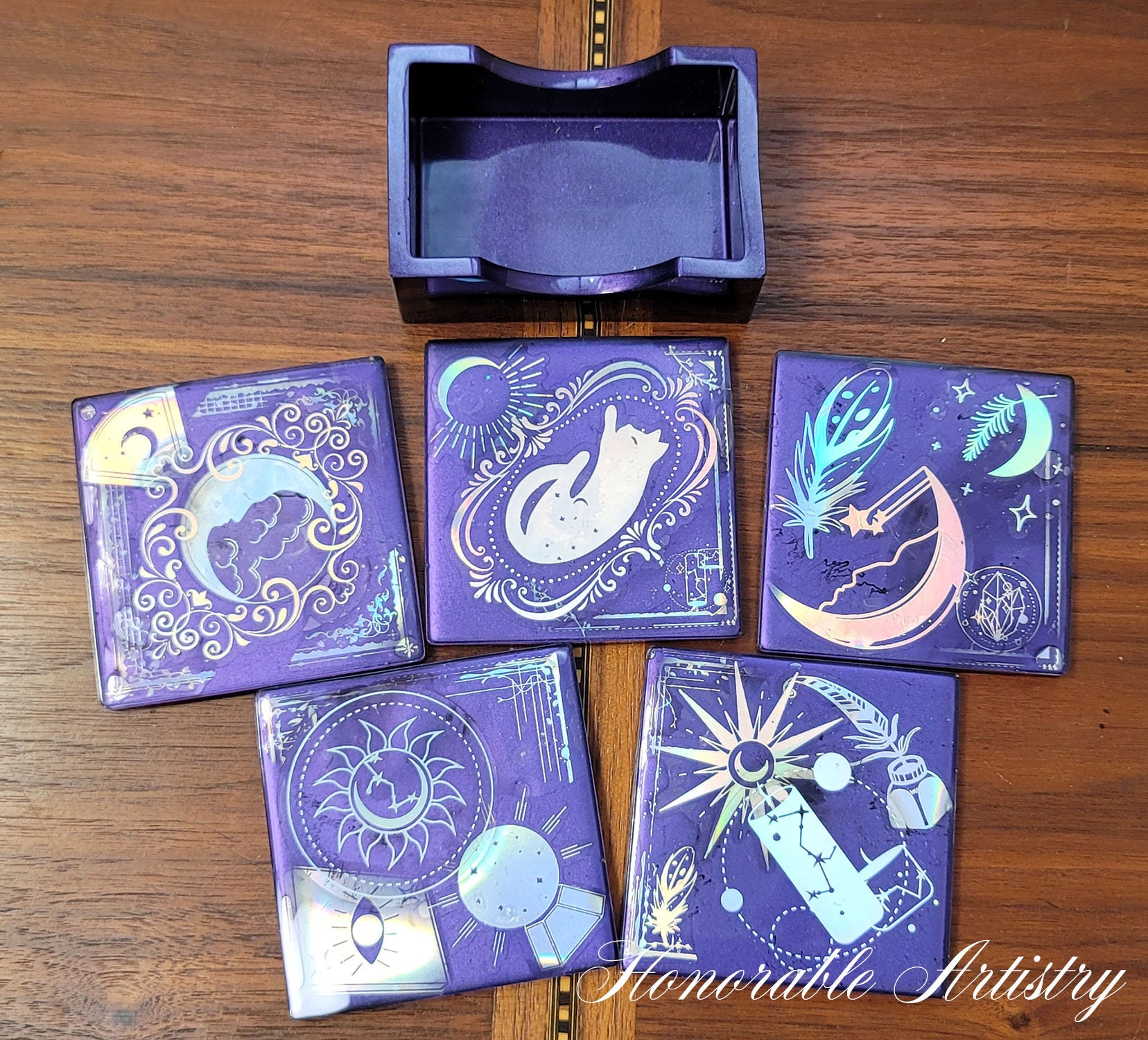 Purple and Holographic Silver Witchy Cold Drink Coasters - Etsy