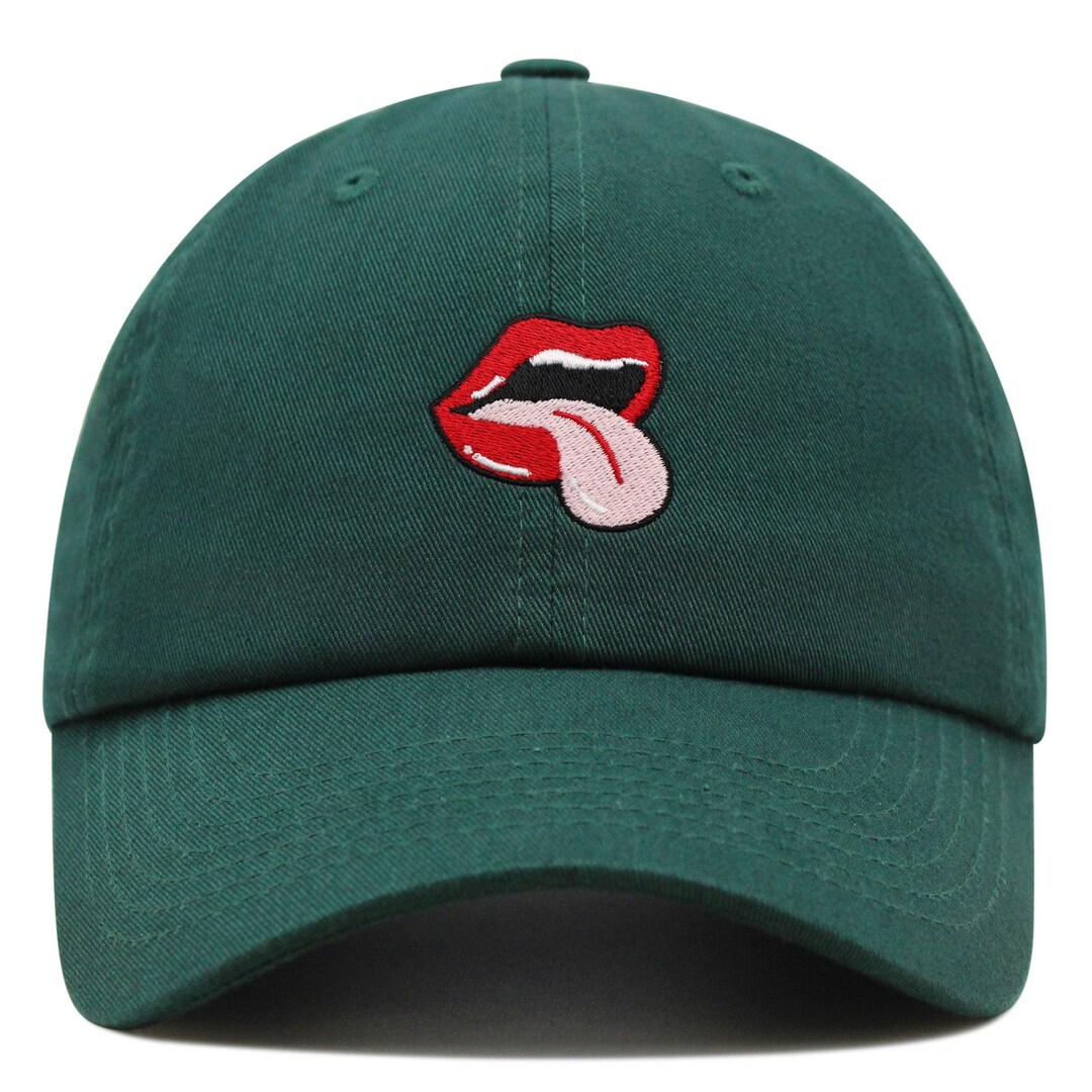 Red Lips Tongue Icon Premium Dad Hat Embroidered Cotton Baseball Cap ...