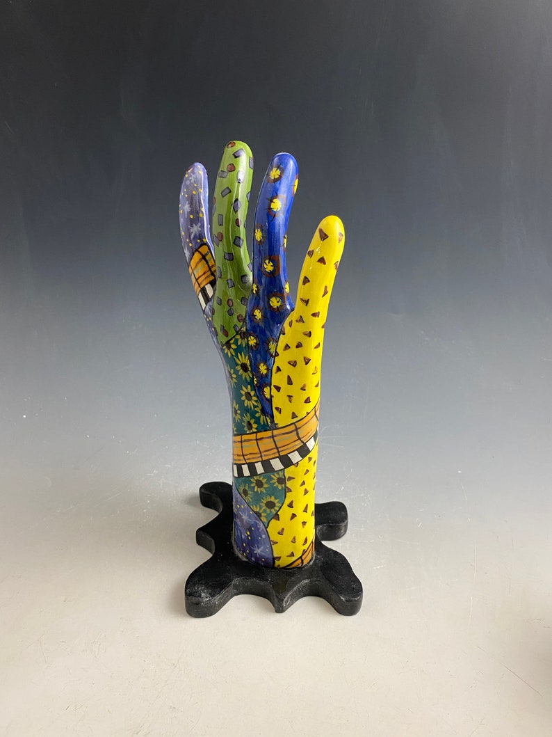 Hand Painted 14” Tall Large One of a Kind Ceramic Hand on Stand ...