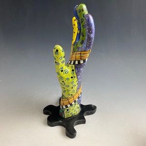 Hand Painted 14” Tall Large One of a Kind Ceramic Hand on Stand ...