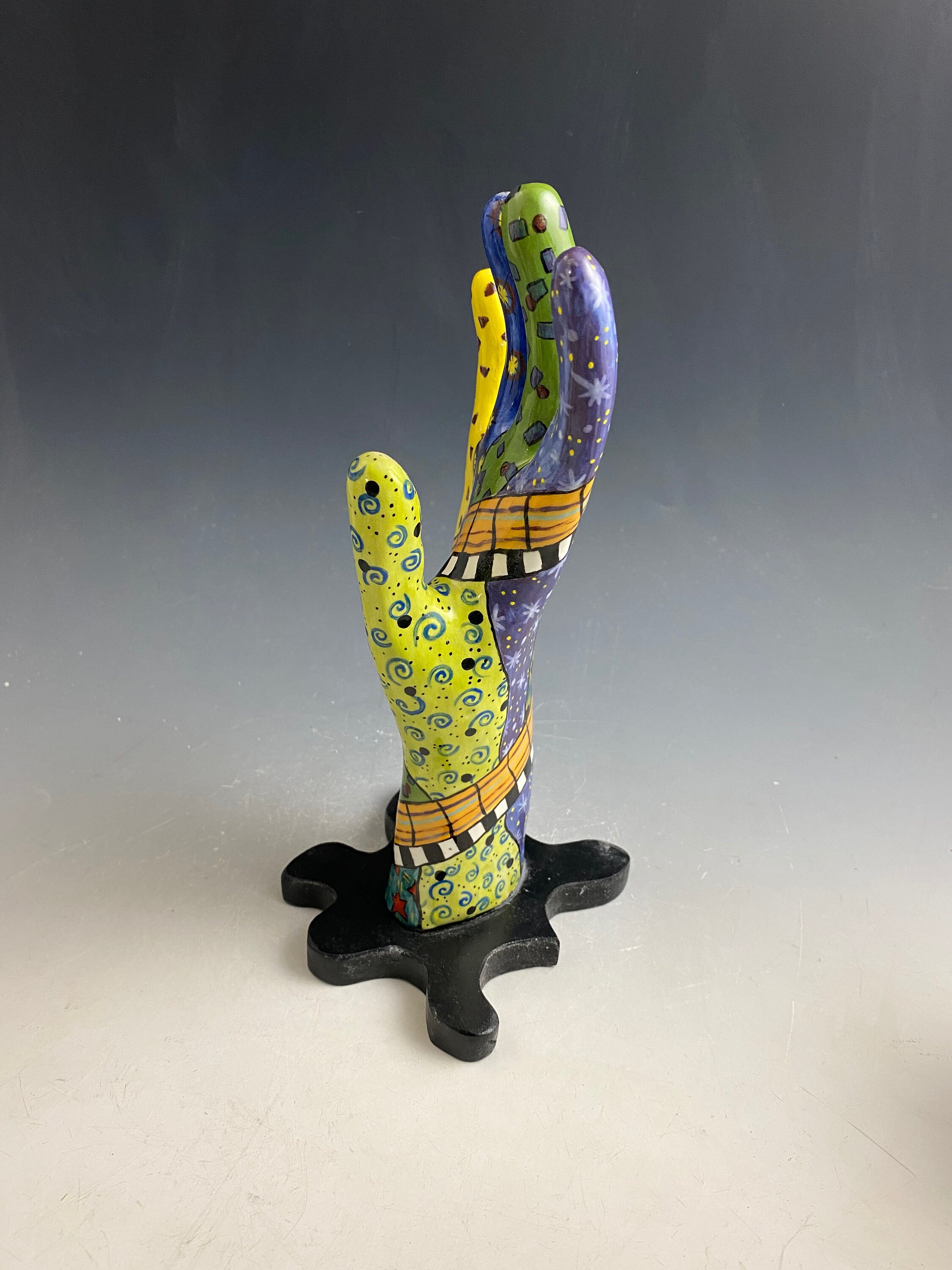 Hand Painted 14” Tall Large One of a Kind Ceramic Hand on Stand ...