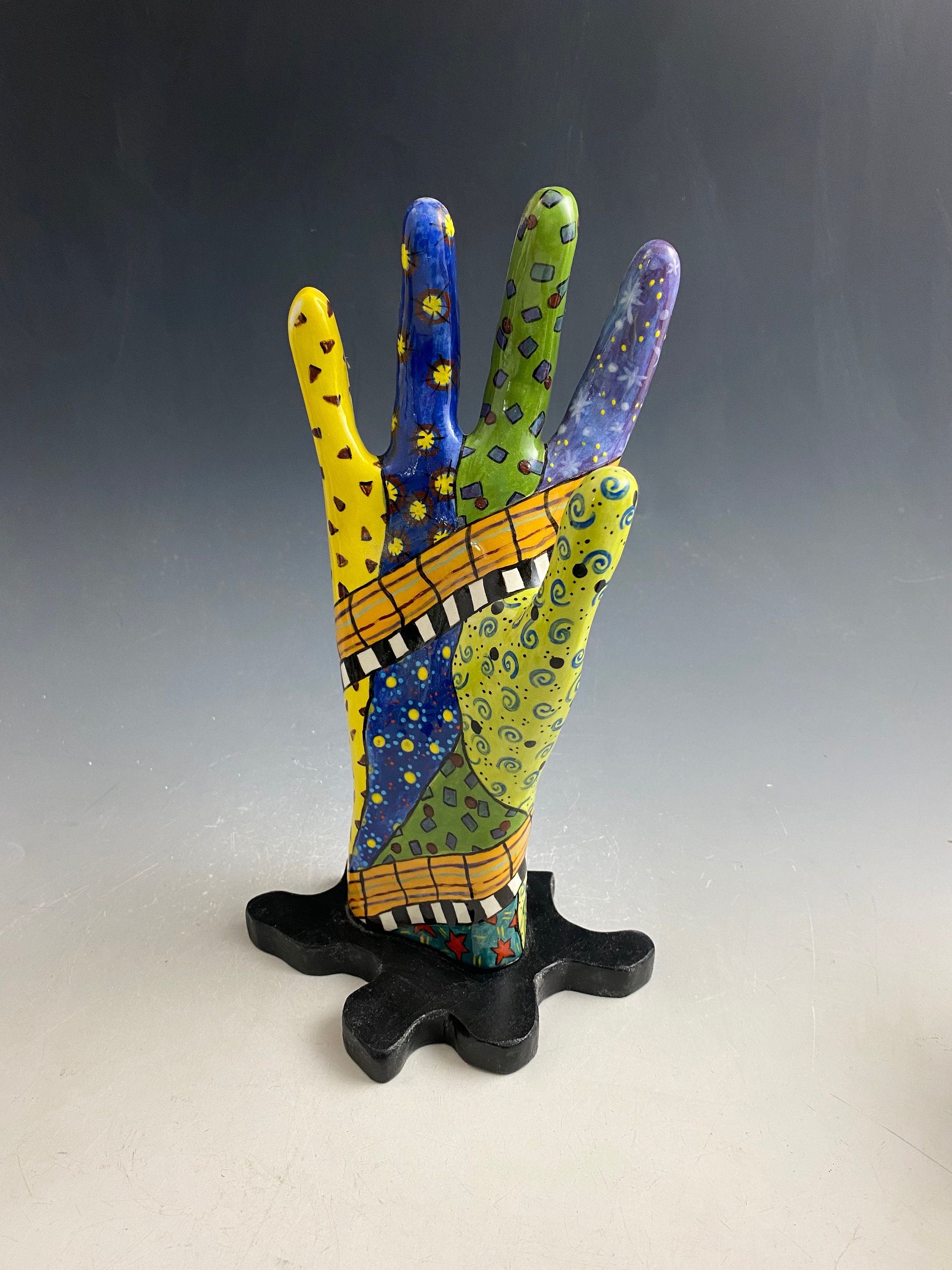 Hand Painted 14” Tall Large One of a Kind Ceramic Hand on Stand ...