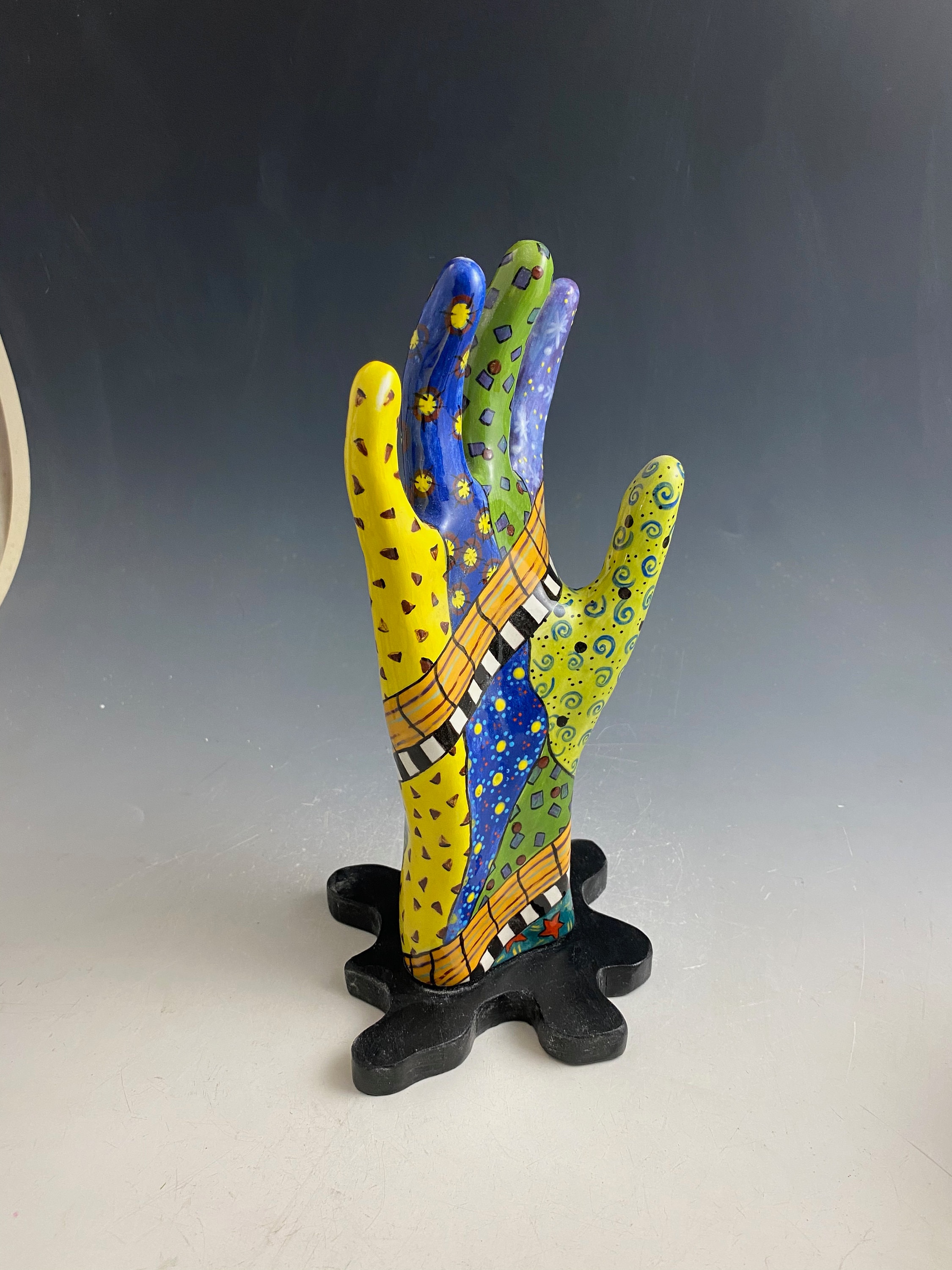 Hand Painted 14” Tall Large One of a Kind Ceramic Hand on Stand ...