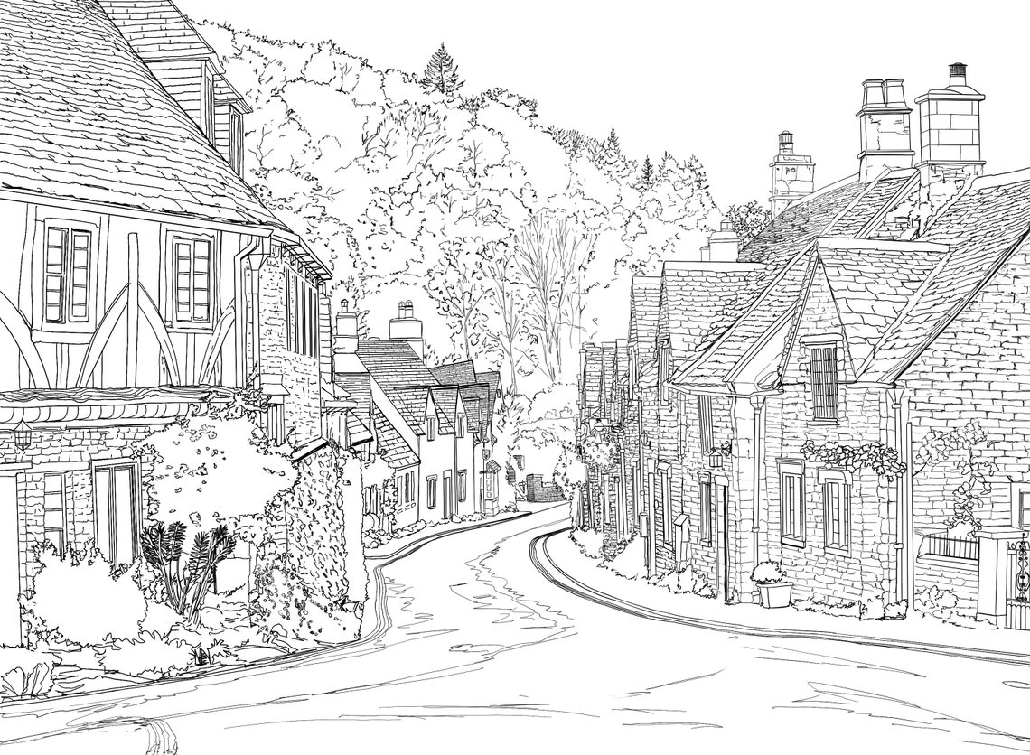 Village Coloring Pages - Etsy