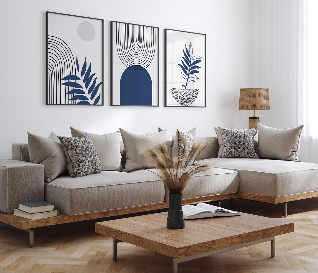 Boho Abstract Wall Art Prints, Boho Wall Decor, Scandi Art, Blue Wall ...