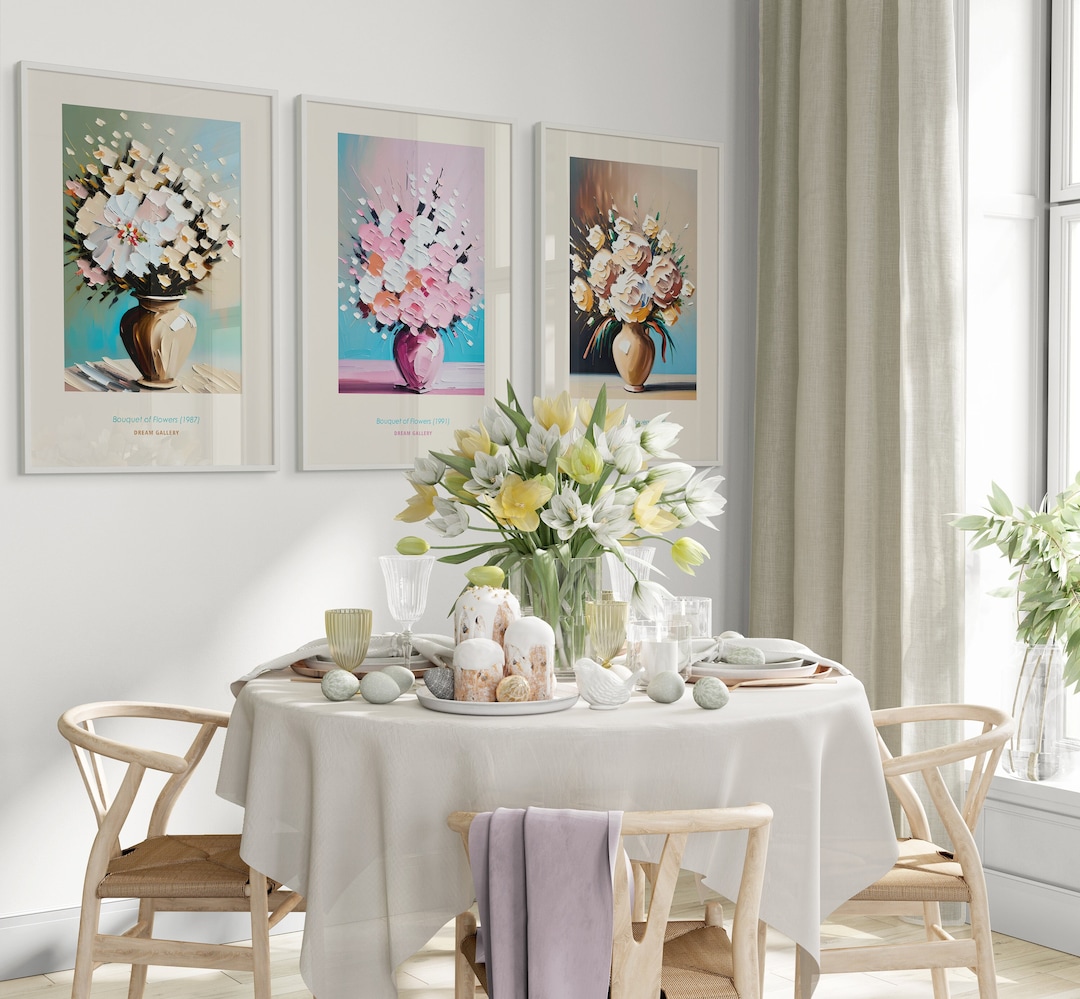 Oil Painting Flowers Art Print, Set of 3 Flower Market Prints, Boho ...