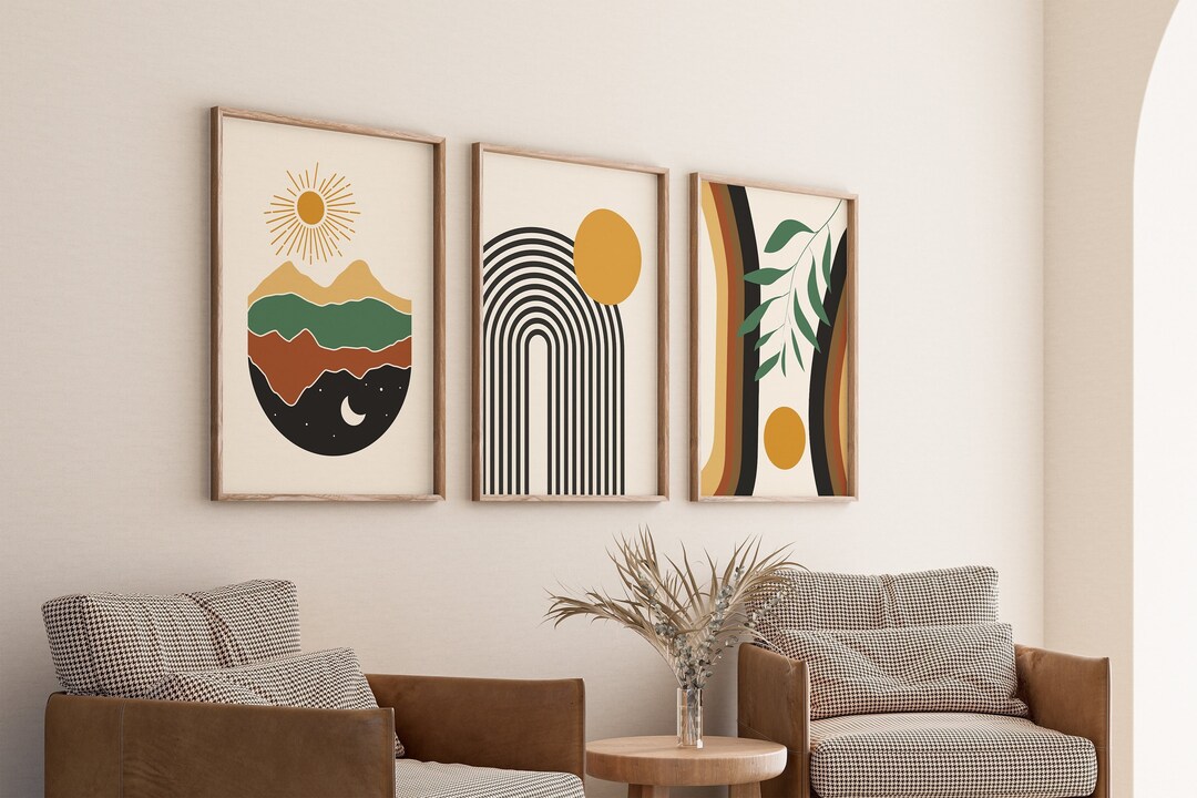 Boho Landscape Abstract Wall Art Prints, Boho Wall Decor, Set of 3 Prints, Boho Wall Art, Mid ...