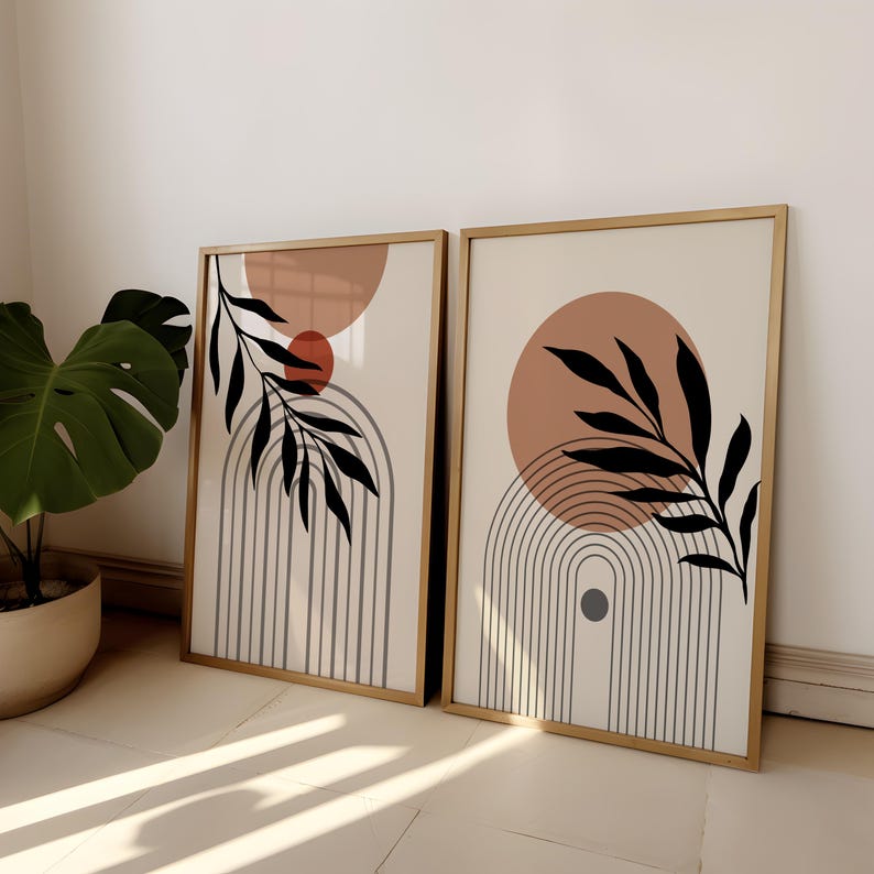 Set of 2 Abstract Line Art Wall Prints, Modern Boho Woman Portrait ...
